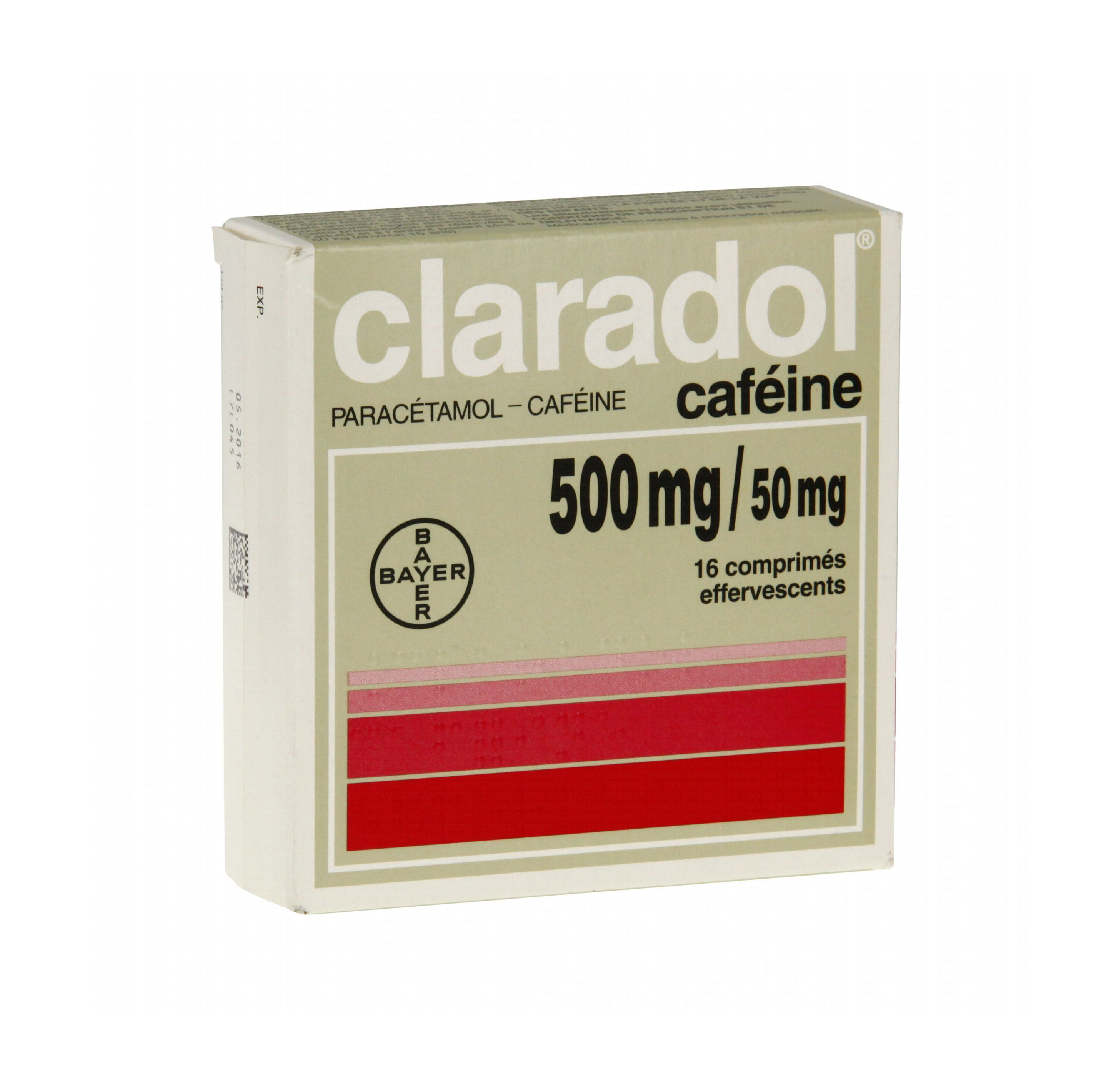 Claradol 500mg/50mg paracétamol/caféine 16 comprimés effervescents ...
